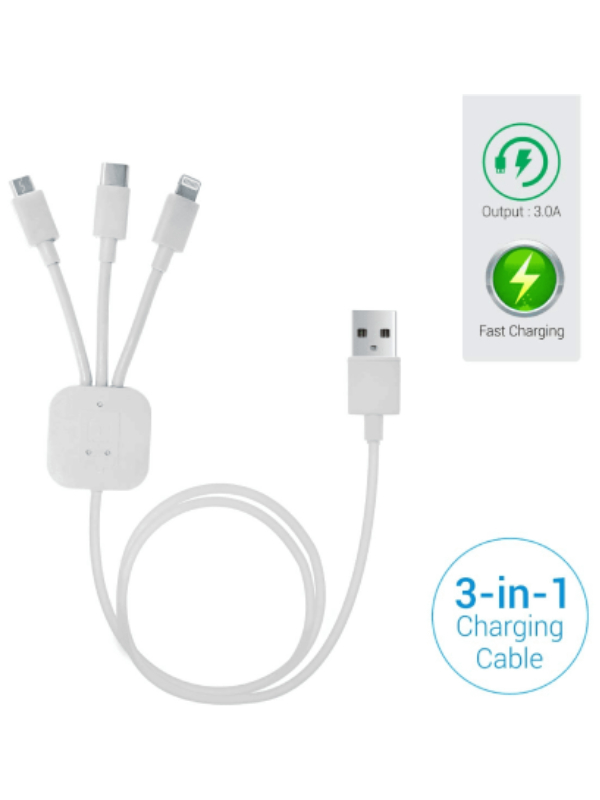 Portronics Cable Konnect Trio 3 In 1 White - Happi Mobiles